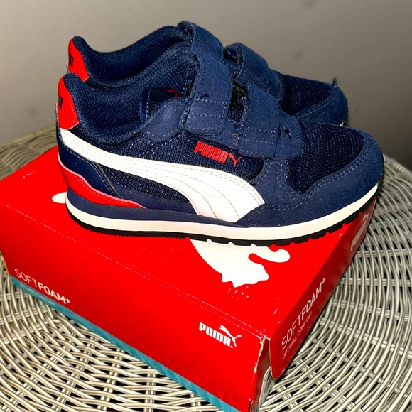 Puma | Shoes | Puma Blue And Red Sneakers With Velcro Straps | Poshmark